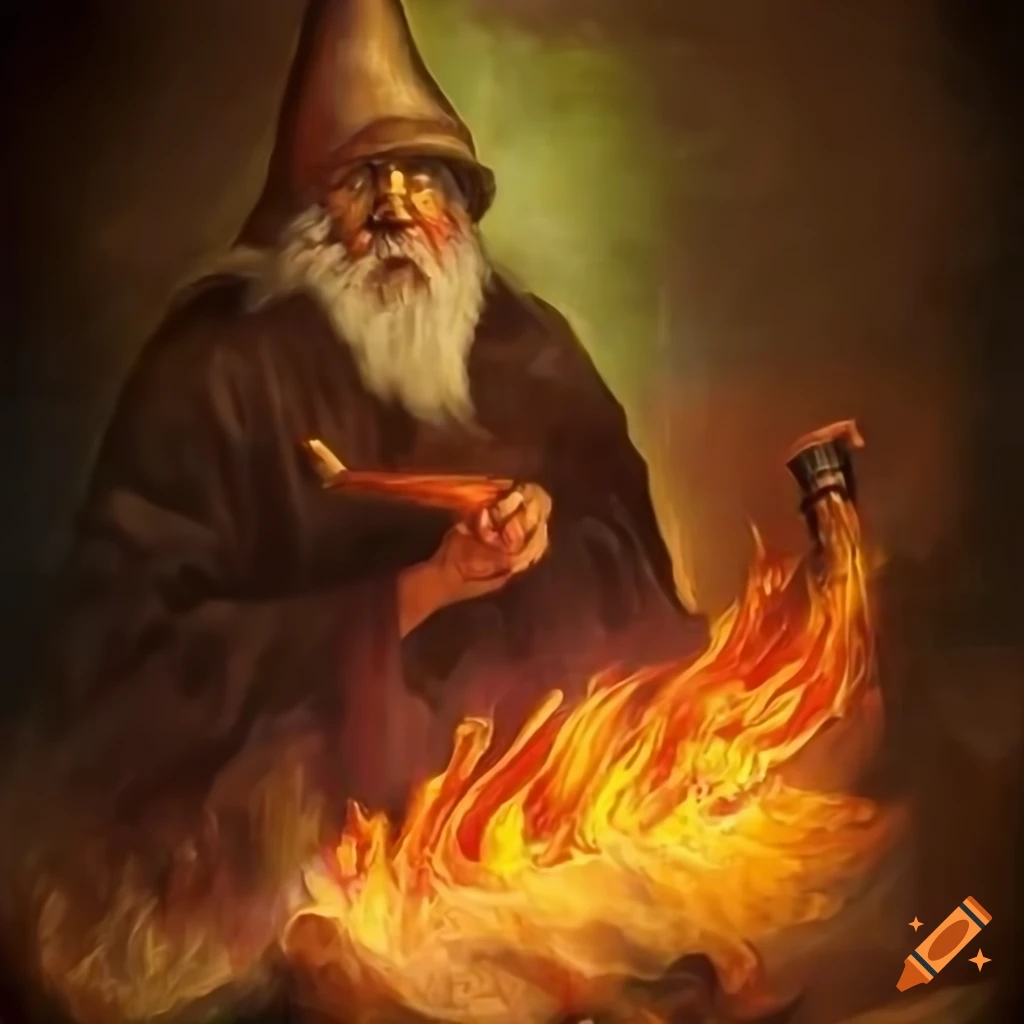 Oil painting of a medieval wizard in an epic pose on Craiyon