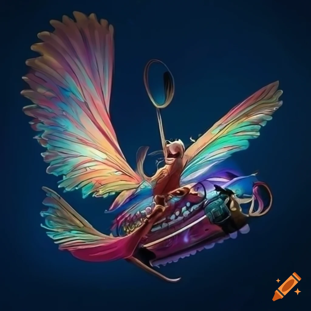 Whimsical artwork of a flying machine with wings on Craiyon
