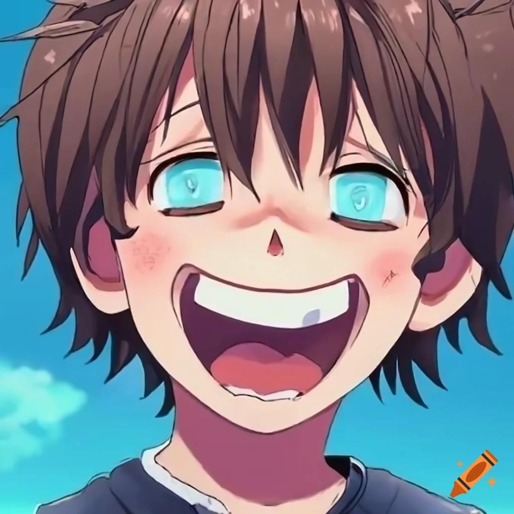 Adorable anime kid trying to suppress laughter on Craiyon