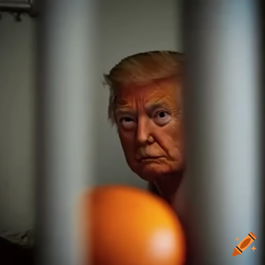 Satirical illustration of an orange in a jail cell on Craiyon