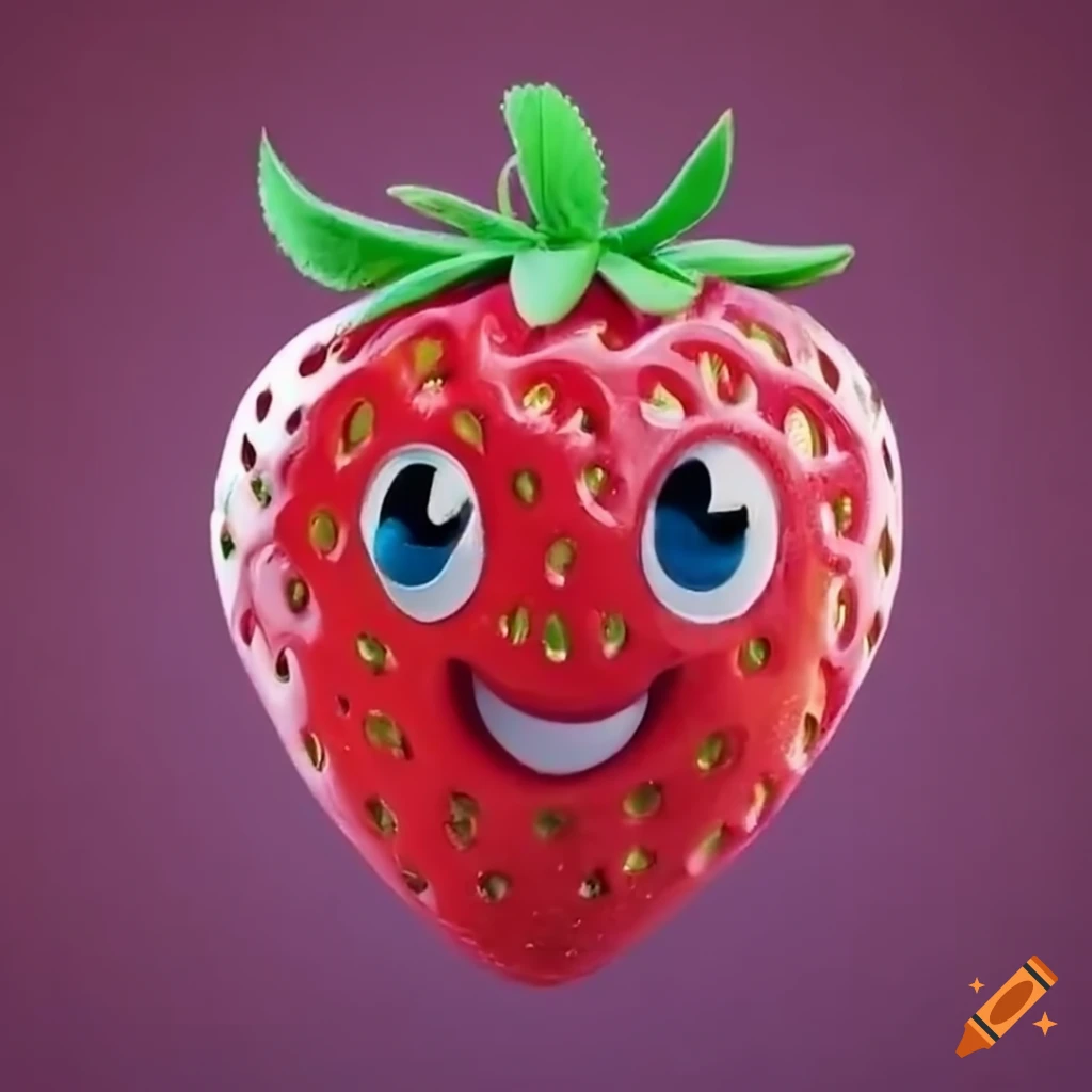 3d animation of a smiling strawberry on Craiyon