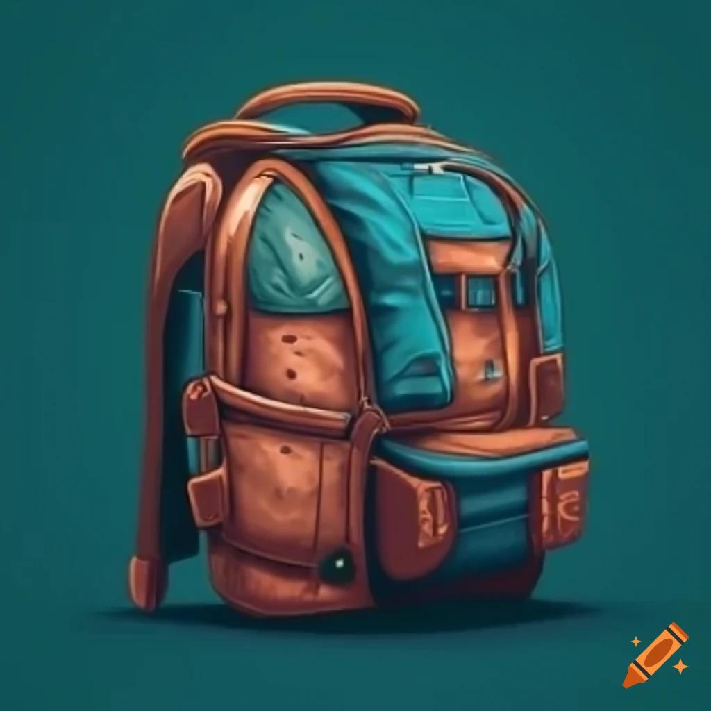 Isometric artwork of an old backpack on Craiyon