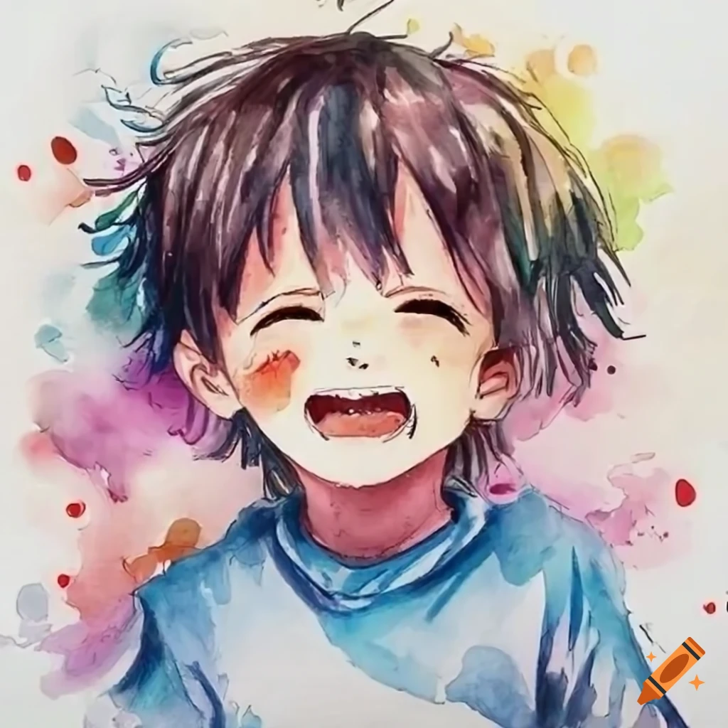 Sketch of a cute anime kid laughing uncontrollably