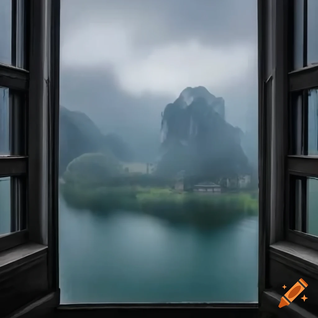 View through an opened window in chinese style