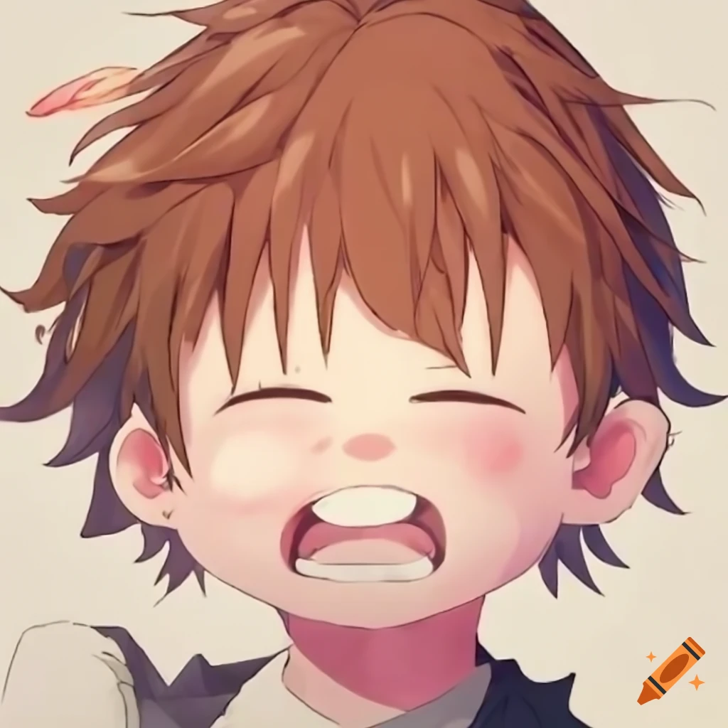 Adorable anime kid trying to hold back laughter