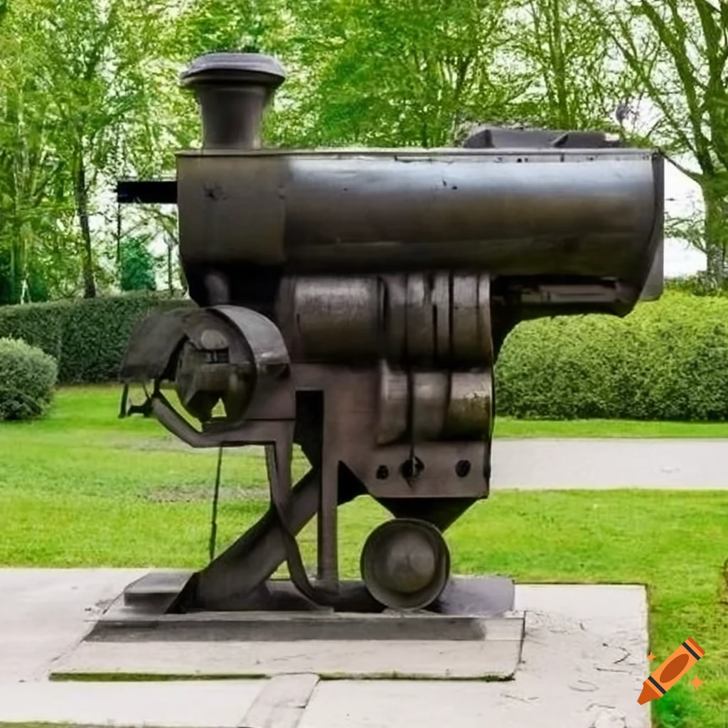 Bronze sculpture of a locomotive in kubist style on Craiyon
