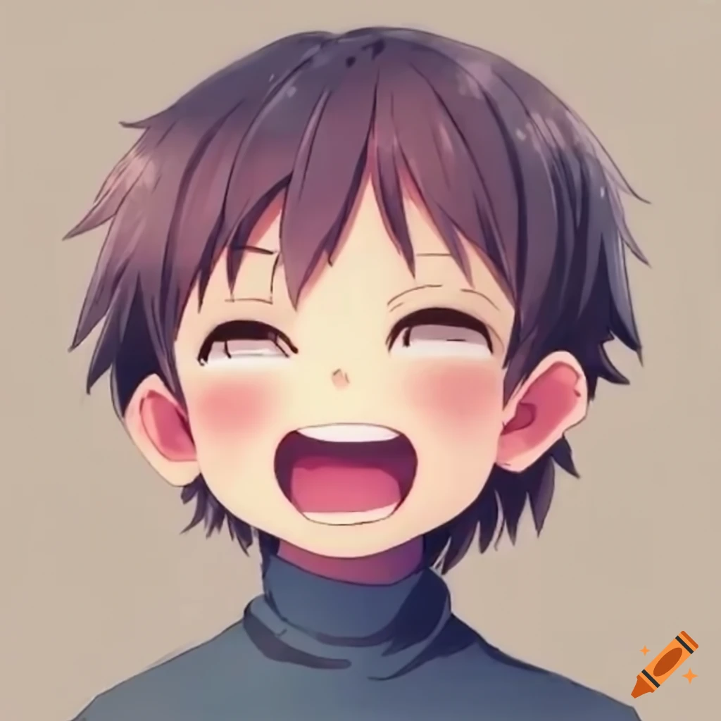 Cute anime kid trying to hold back laughter on Craiyon