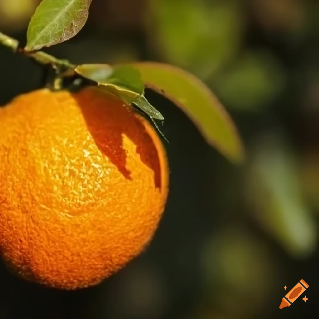 Hyper realistic photo of an orange on a branch on Craiyon