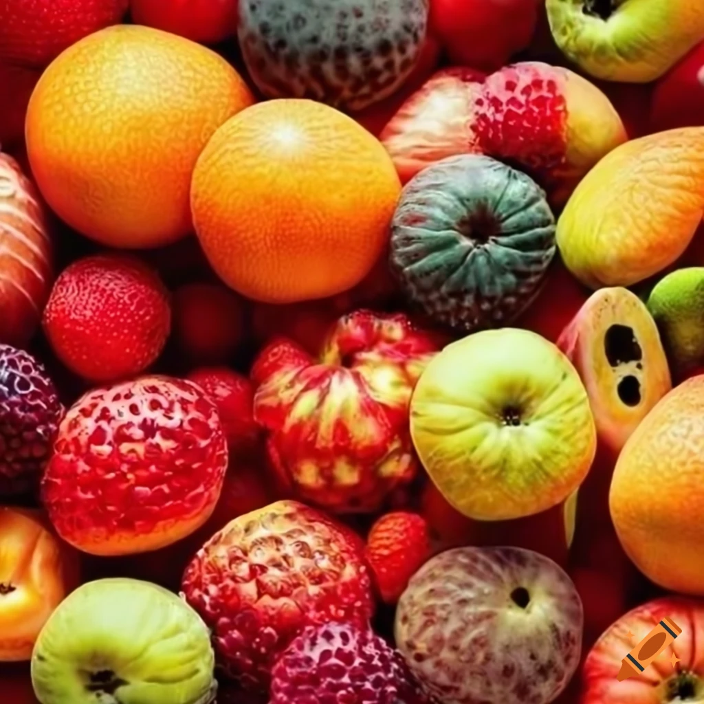 Colorful array of exotic fruits including prunes, plums, peaches, and ...