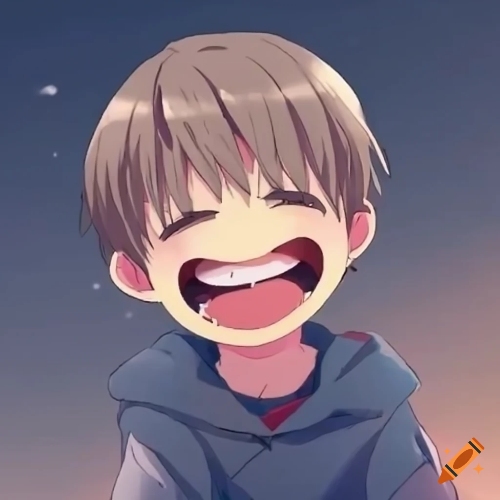 Cute anime kid bursting into uncontrollable laughter on Craiyon