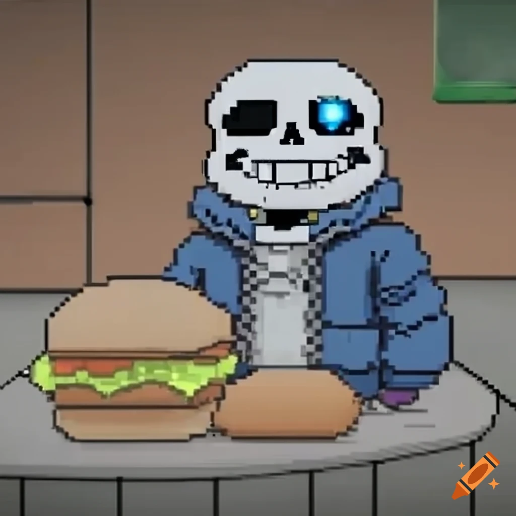 Sans from undertale meets a burger on Craiyon