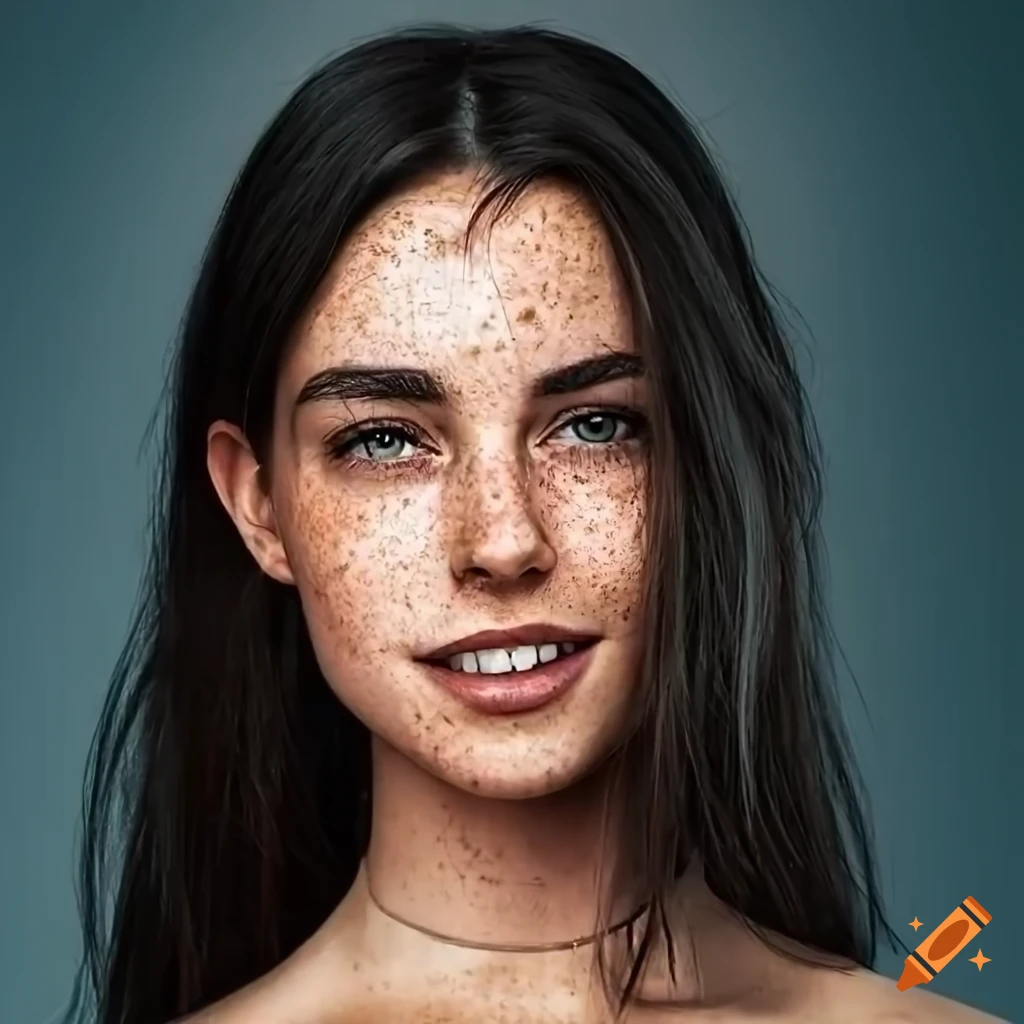 High resolution portrait of a young woman with freckles on Craiyon