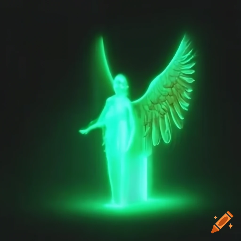 Double exposure of an angel statue and matrix code on Craiyon