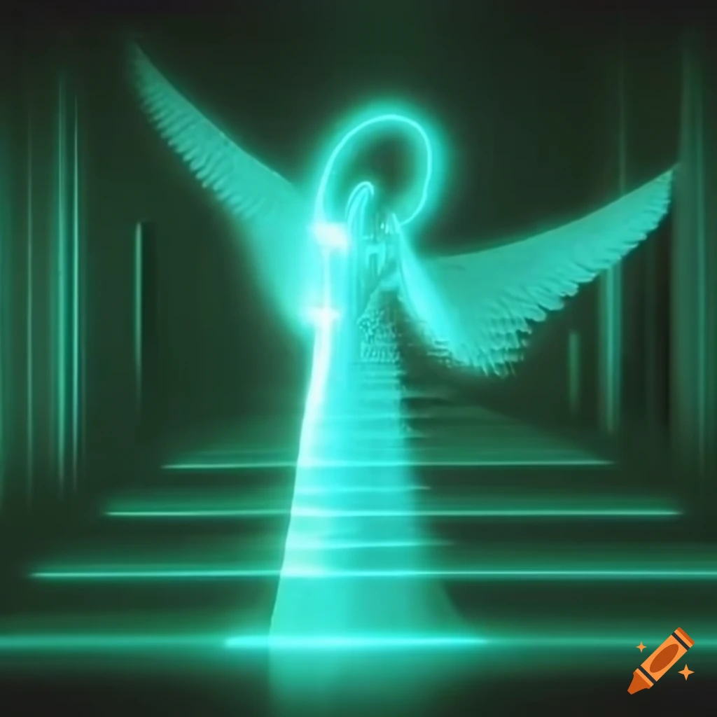 Double exposure of an angel statue and matrix code on Craiyon