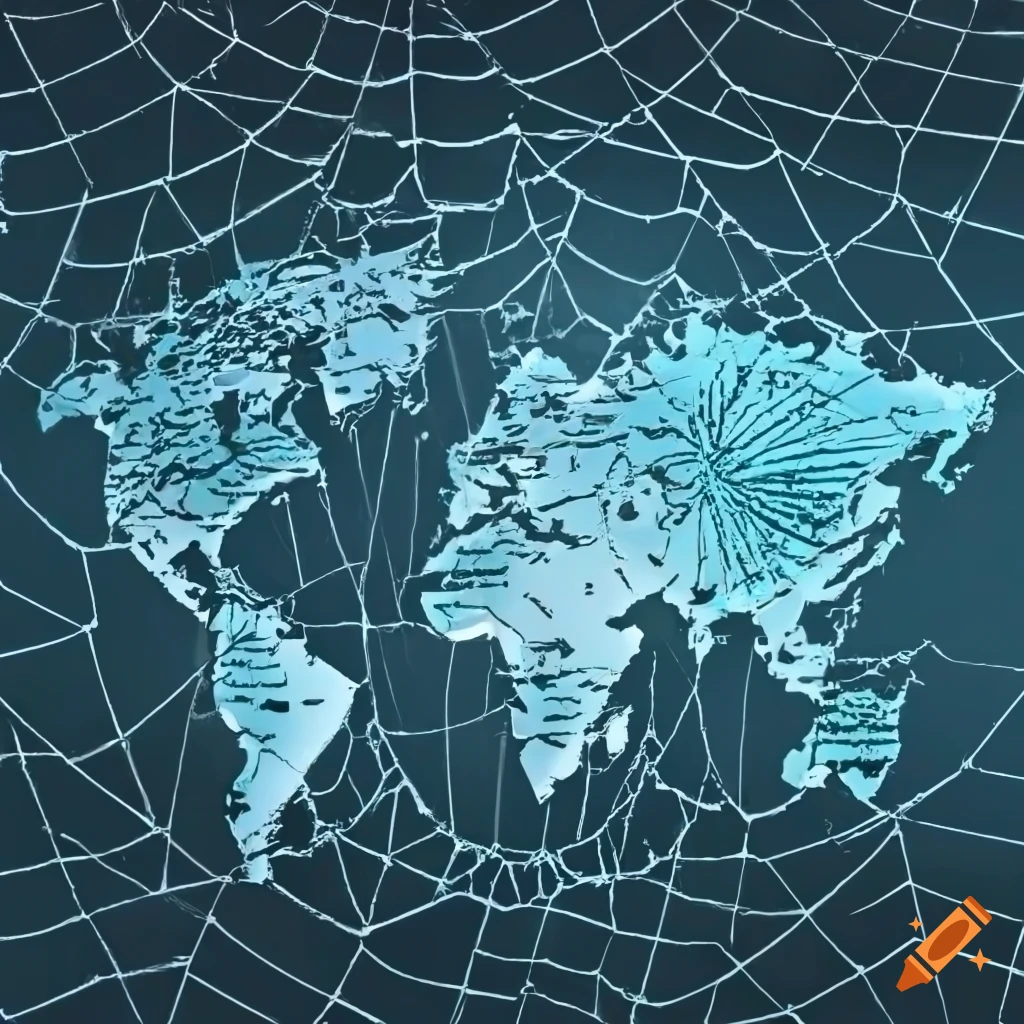 World map with spider web background