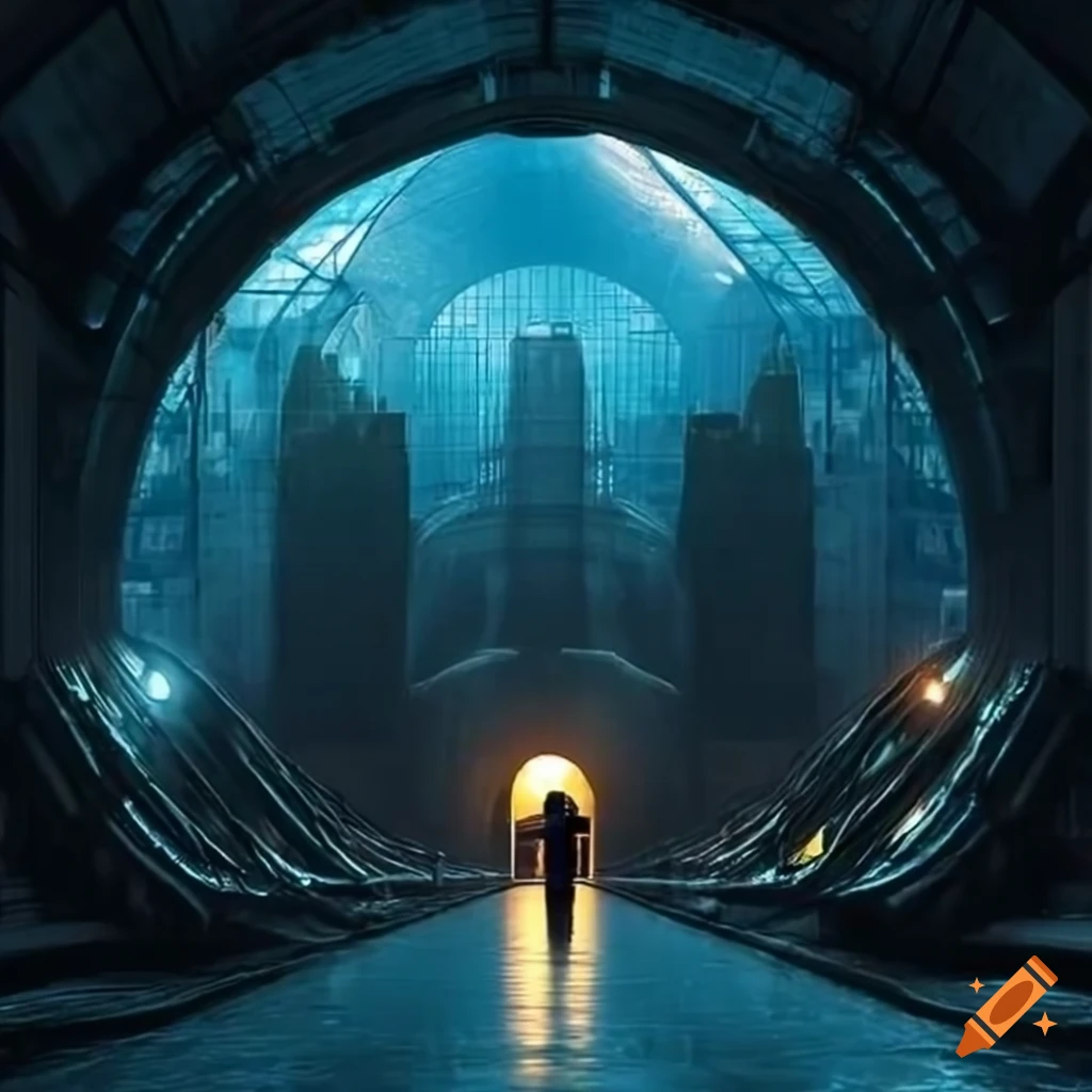 Image of a dark dystopian underground city with a glass dome on Craiyon