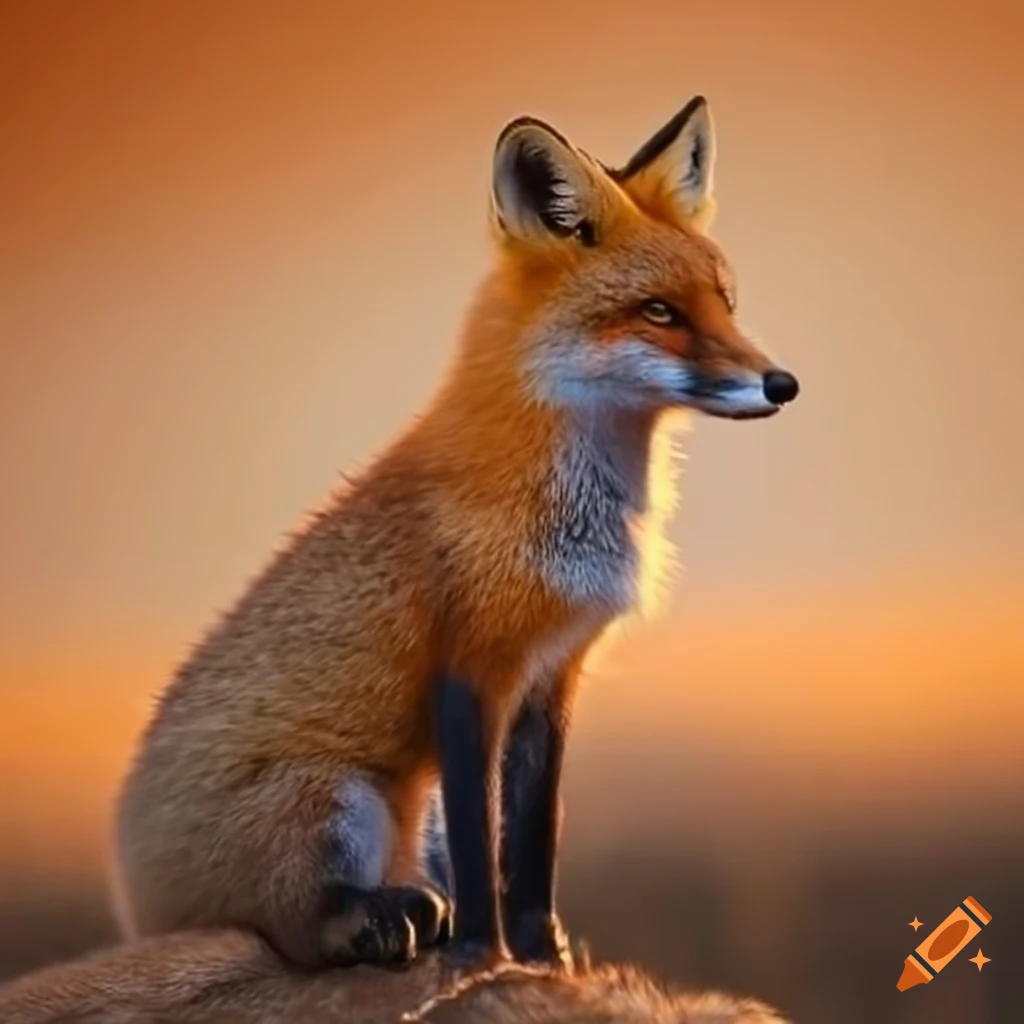 Fox sitting during sunset on Craiyon