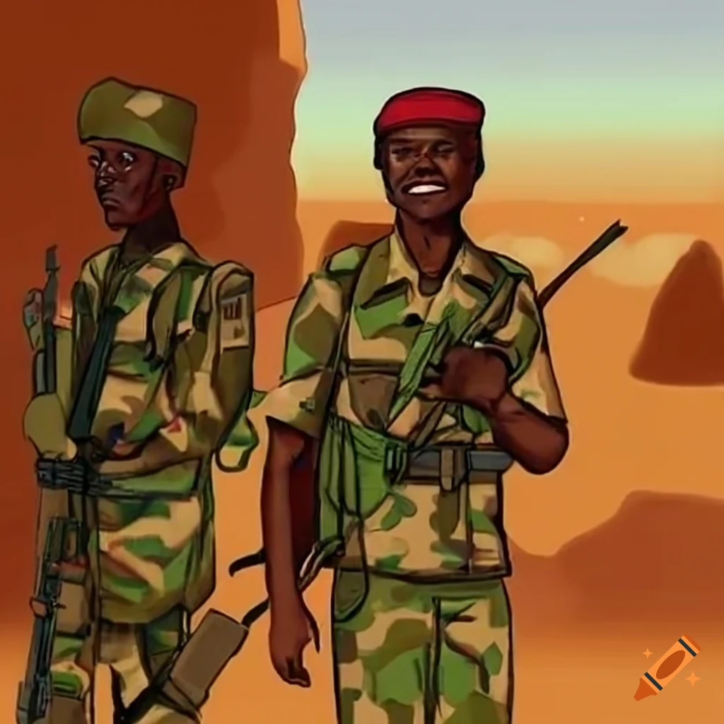 Soldiers in Chad interacting with a tourist on Craiyon