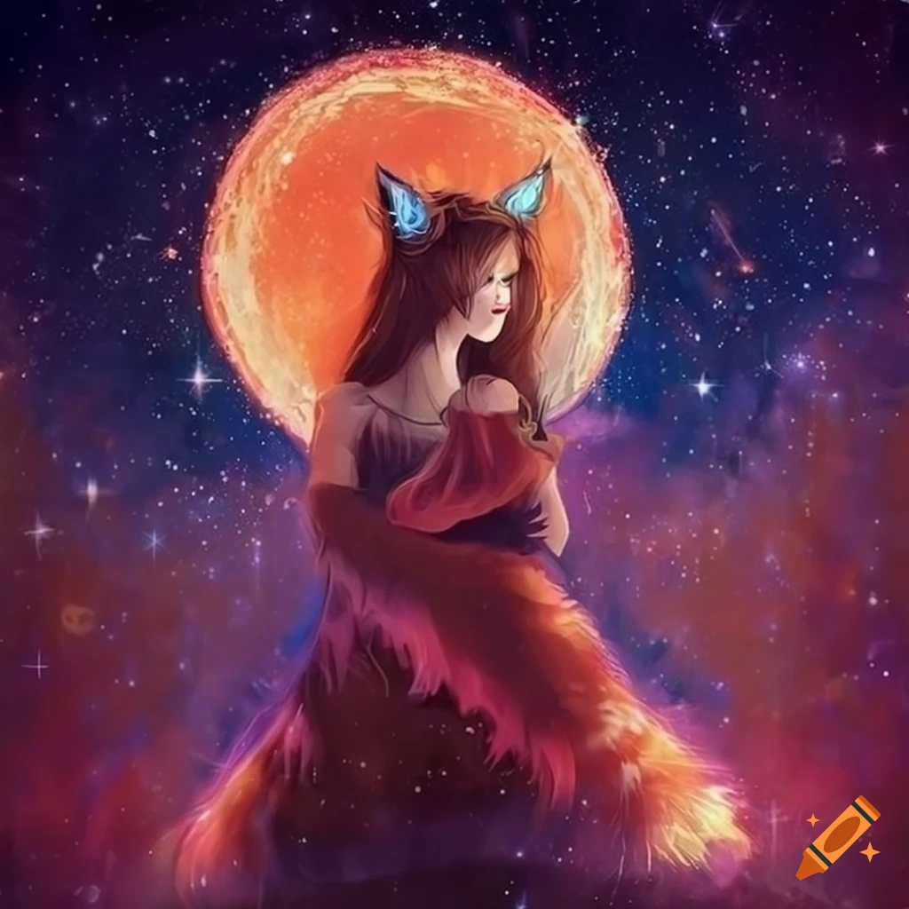 Artwork of a mystical fox girl with stars on Craiyon