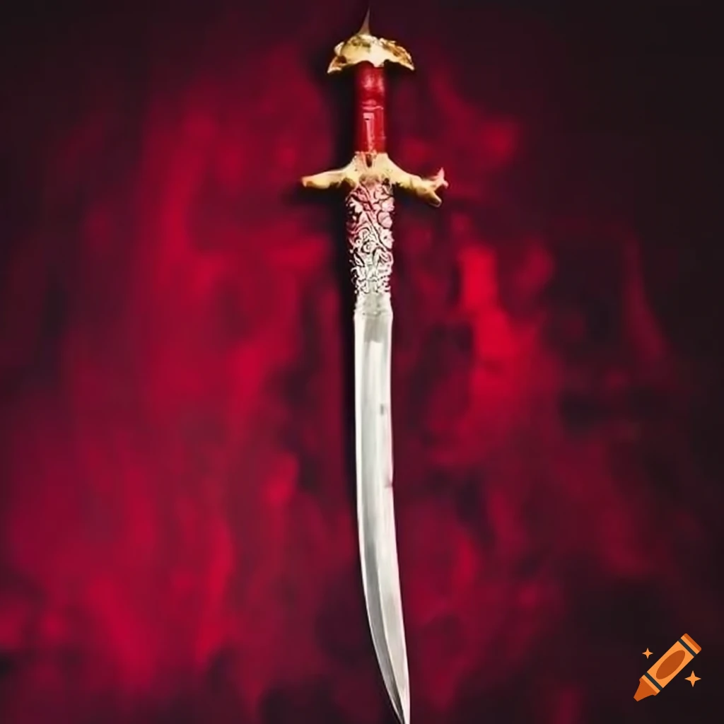 Fantasy blade with red gems and blood stains