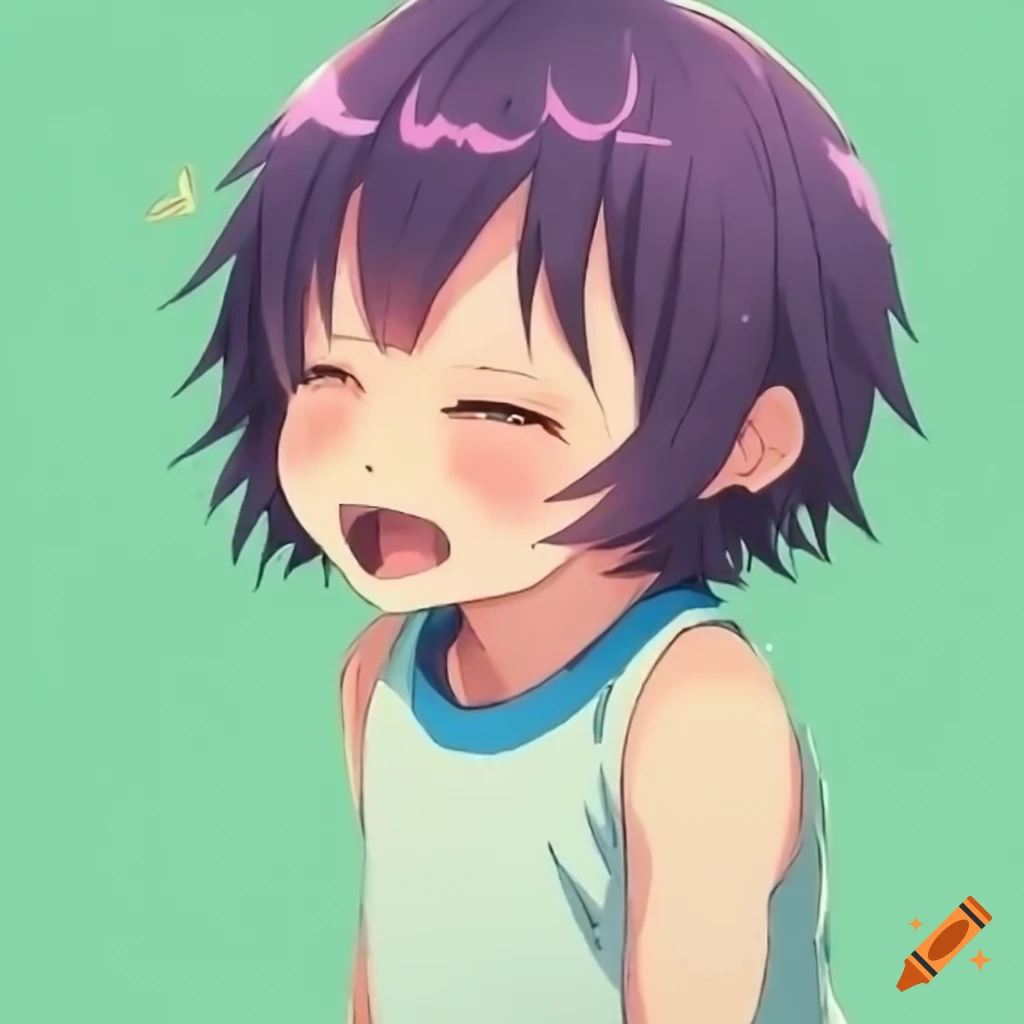 Adorable anime kid trying not to laugh on Craiyon