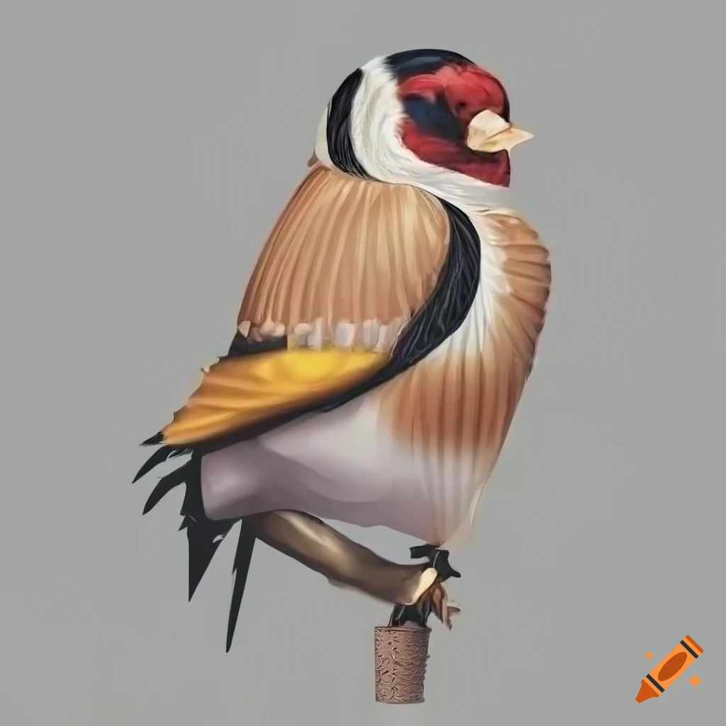 Detailed image of a European goldfinch bird with yellow golden wings on ...