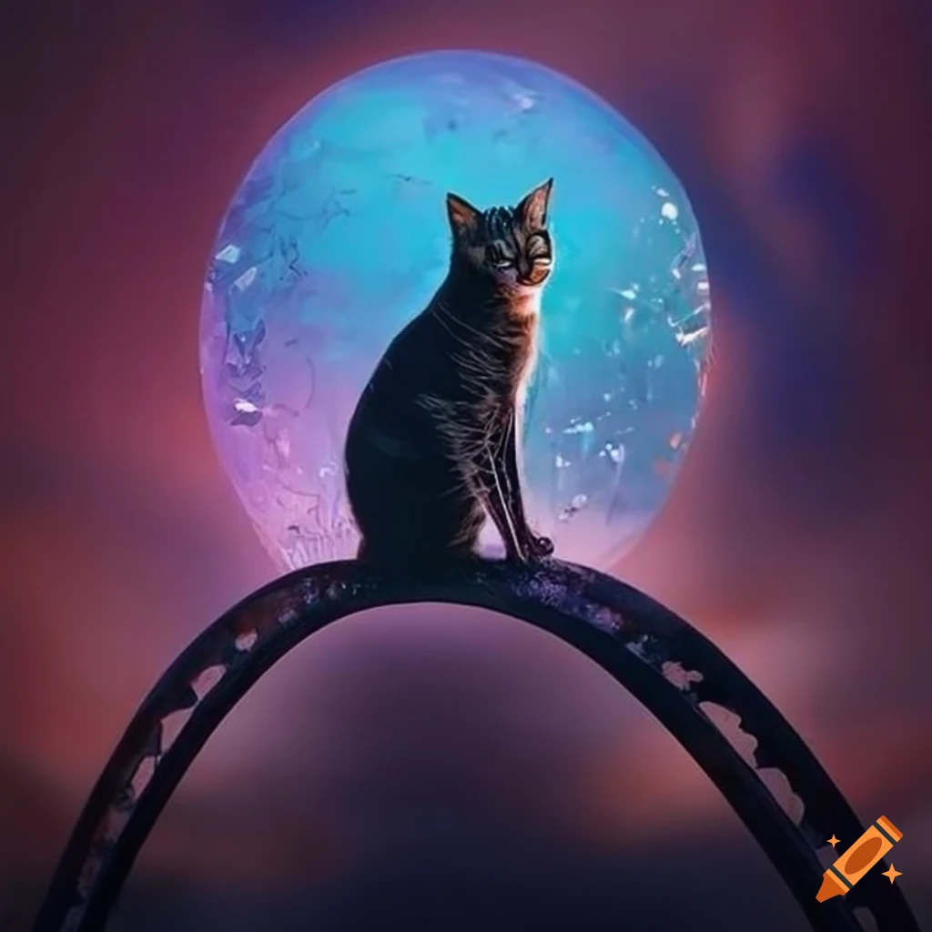 Crystal art of a cat on a bridge on Craiyon