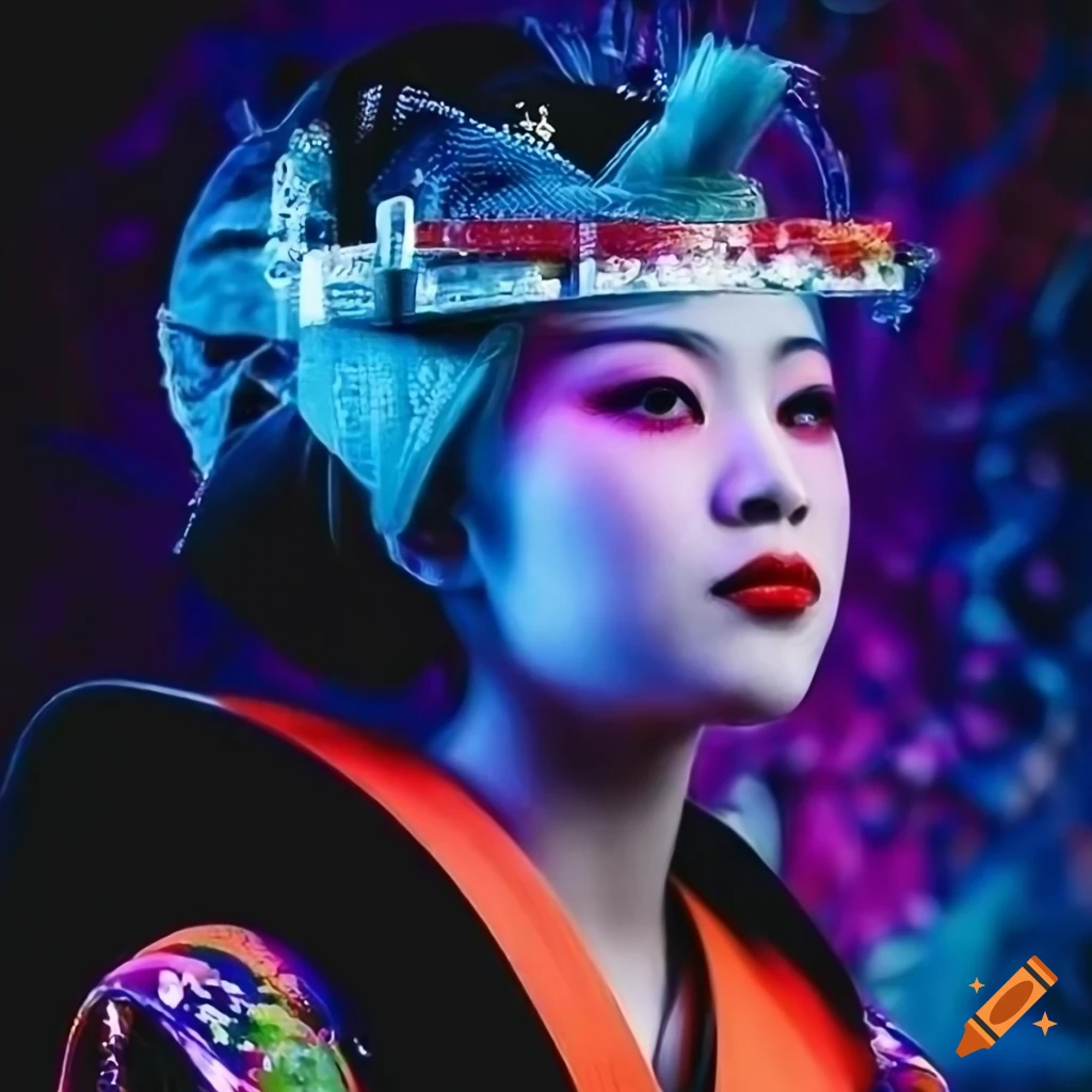 Hyper realistic illustration of a psychedelic geisha on Craiyon