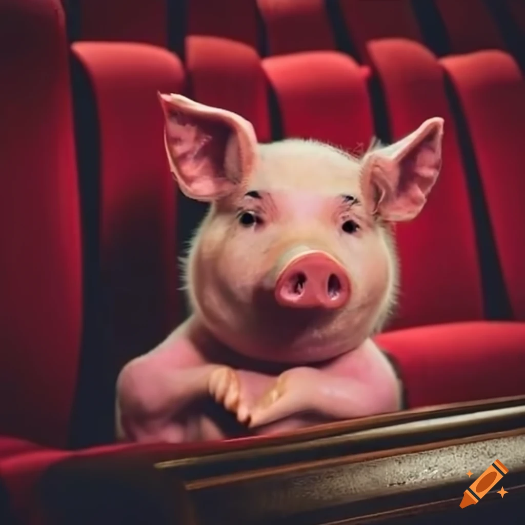 Cute pig in a theater on Craiyon