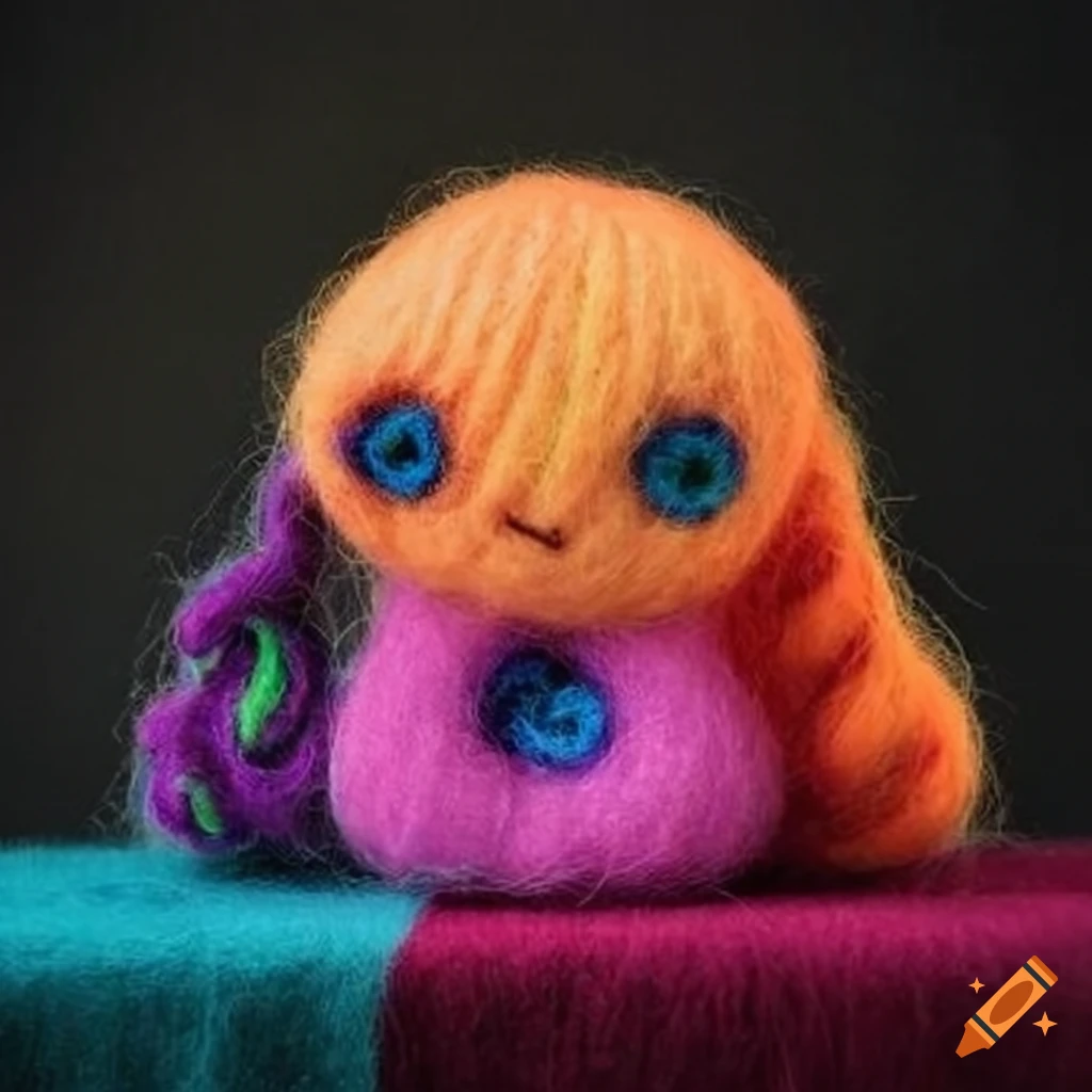 Felted wool creatures in garden wearing wool clothing on Craiyon