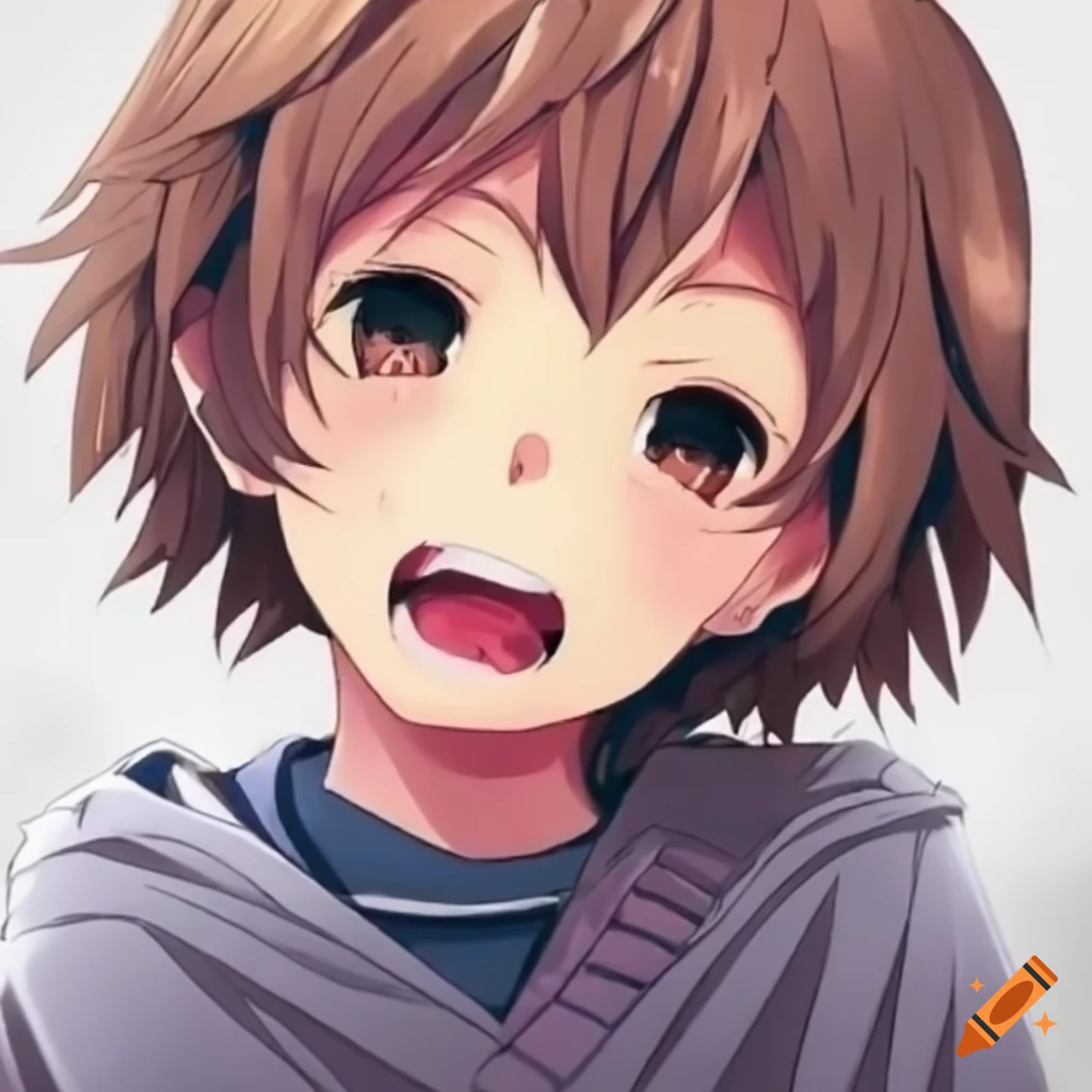 Cute anime kid bursting into laughter on Craiyon