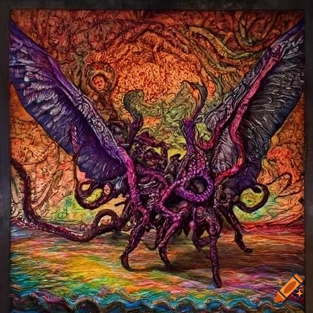 Detailed illustration of a Lovecraftian flying polyp on Craiyon