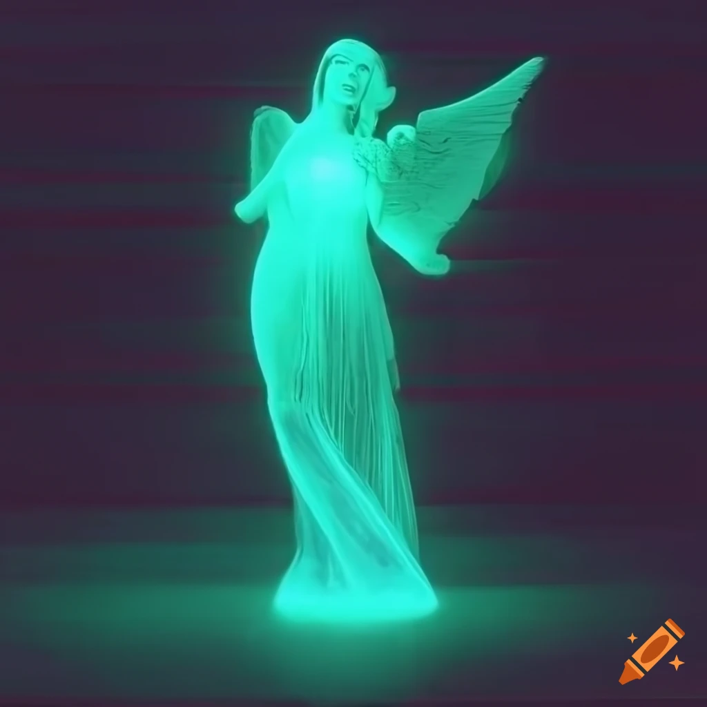 Double exposure of angel statue and green code on Craiyon