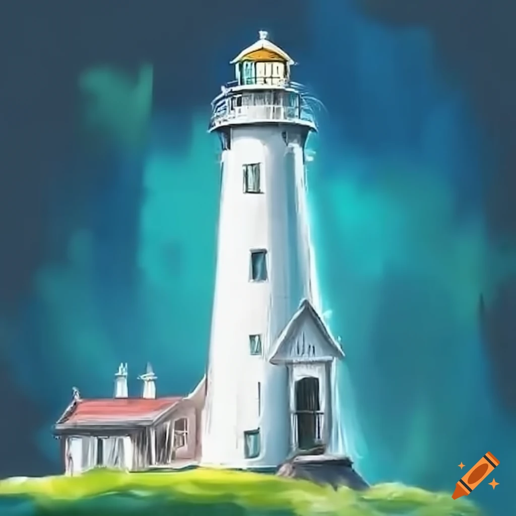Impressionistic cubist painting of a classic lighthouse with dynamic ...