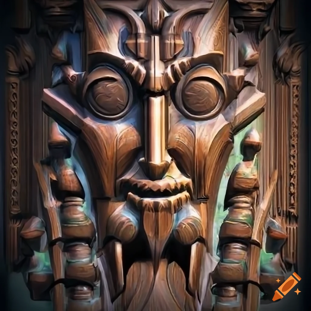 Detailed architectural stave carving art