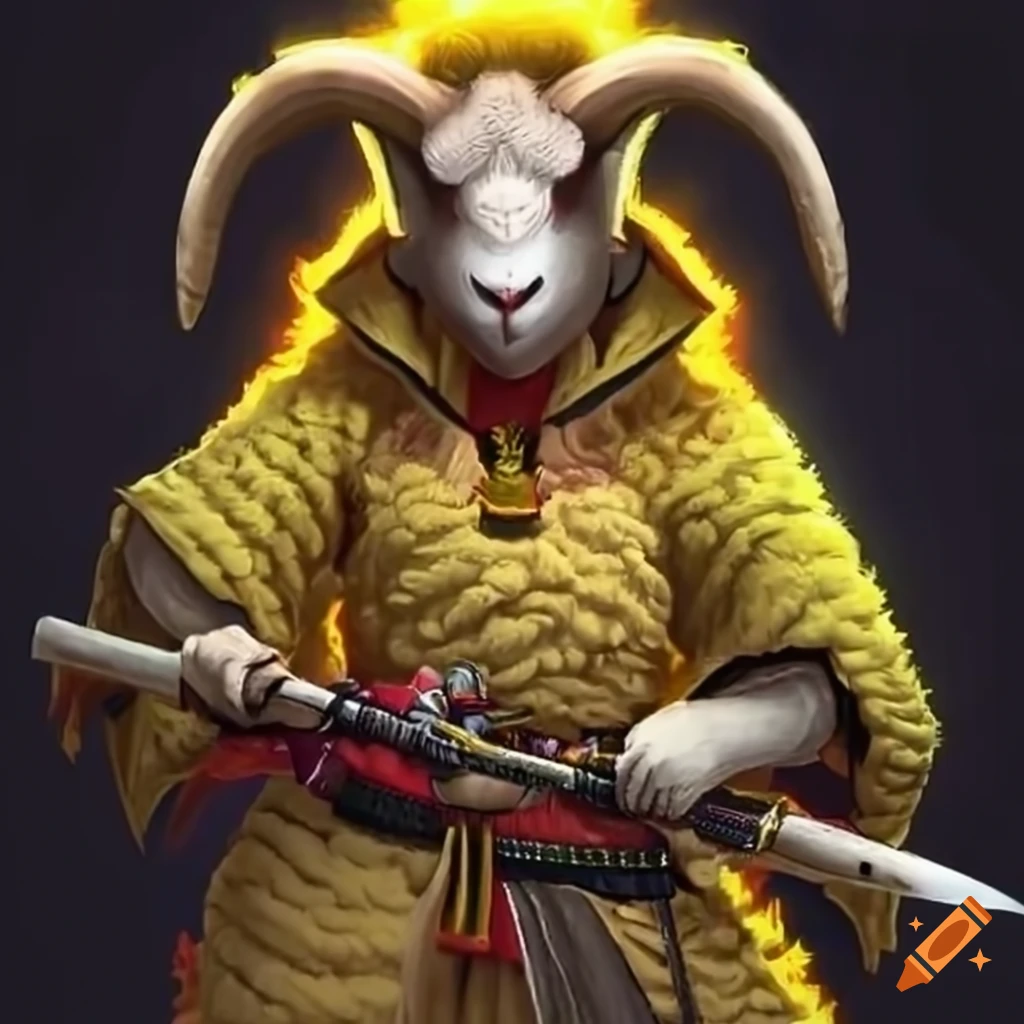 Image of a fluffy samurai sheep on Craiyon