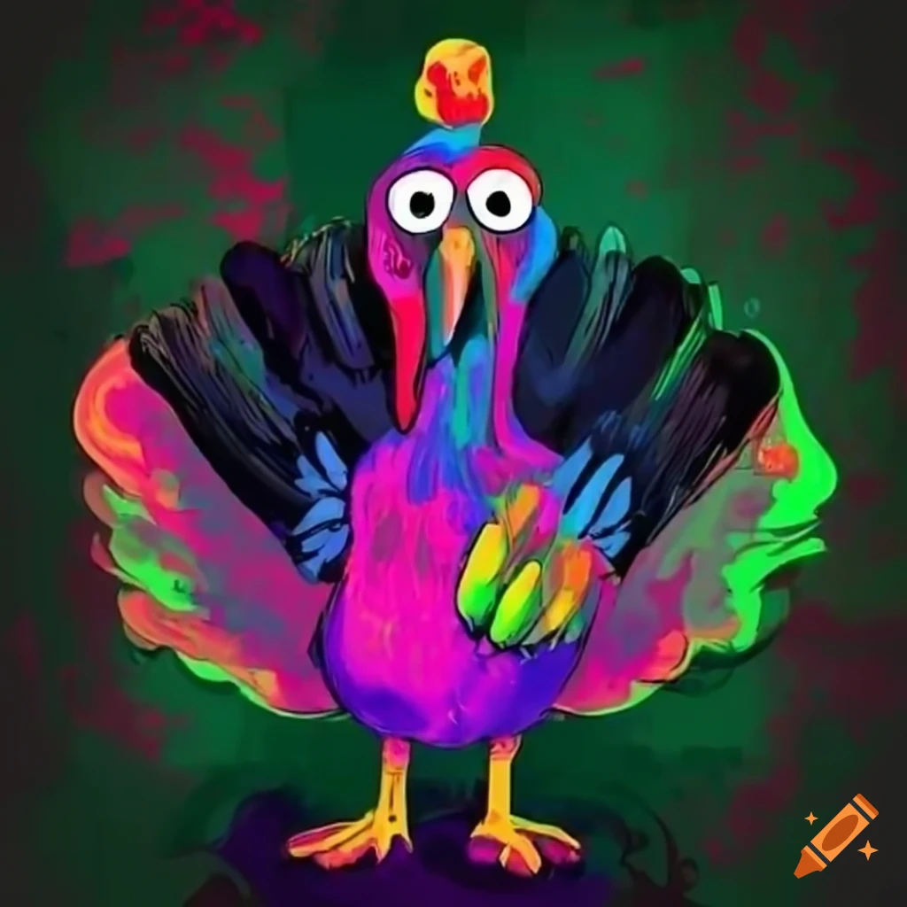 Spooky and colorful cartoon turkey for thanksgiving on Craiyon