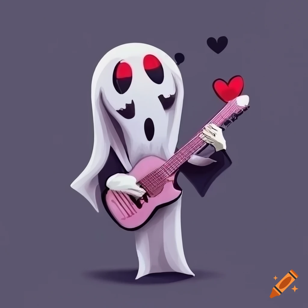 Cute illustration of a ghost playing guitar