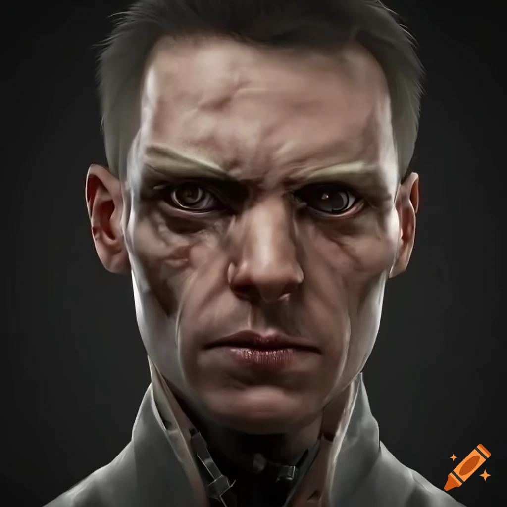Detailed realistic man face in dishonored style on Craiyon