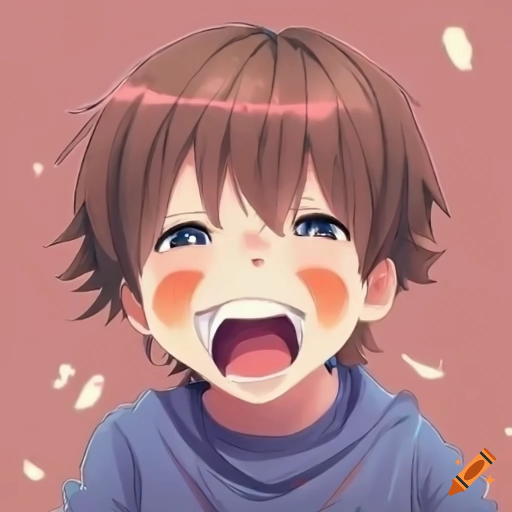 Adorable anime kid trying not to laugh on Craiyon