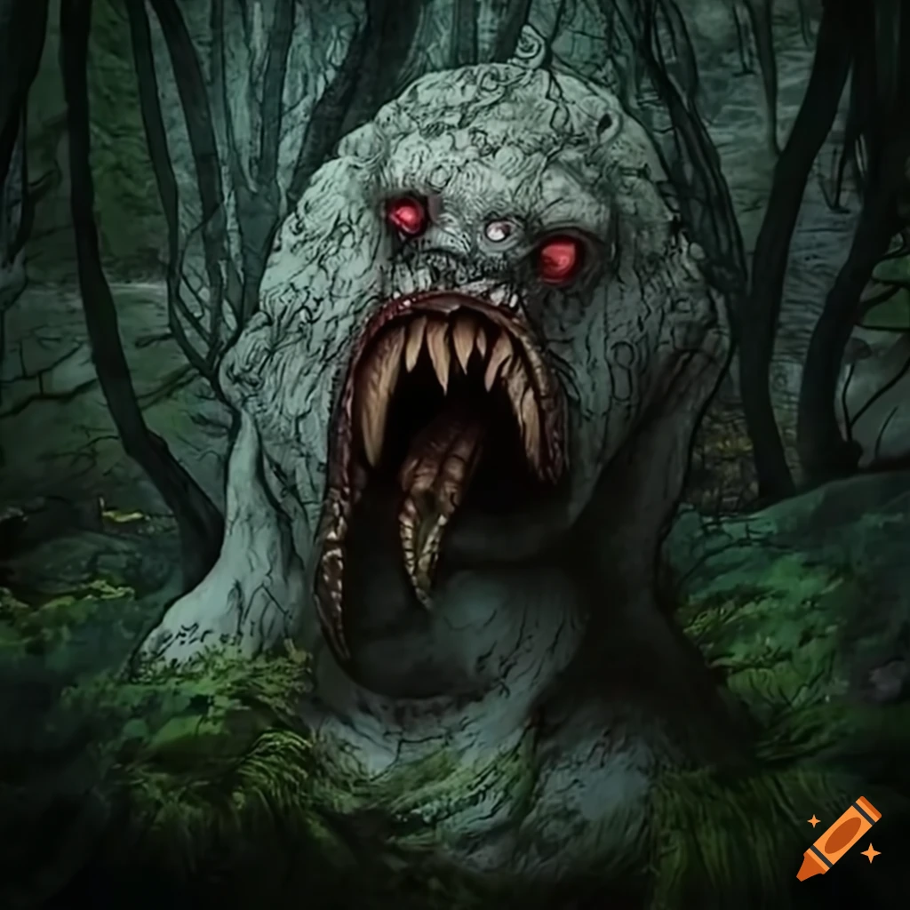 Grotesque creature in the mountains on Craiyon