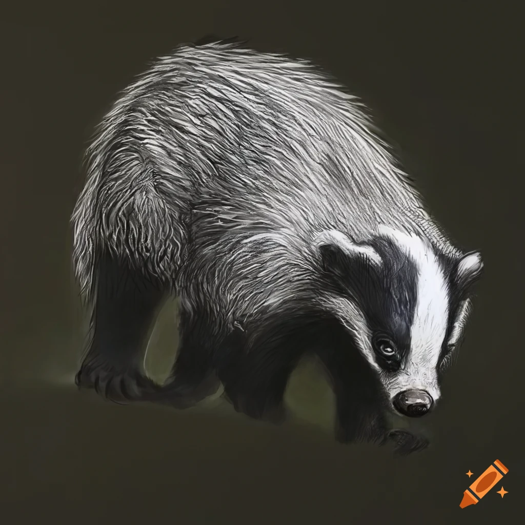 Realistic pencil drawing of a badger