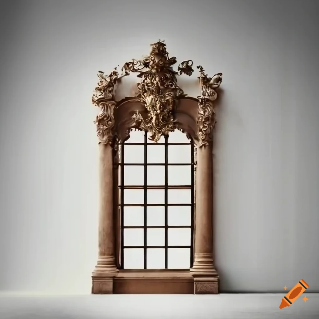Rococo window pillars and altar on white wall on Craiyon