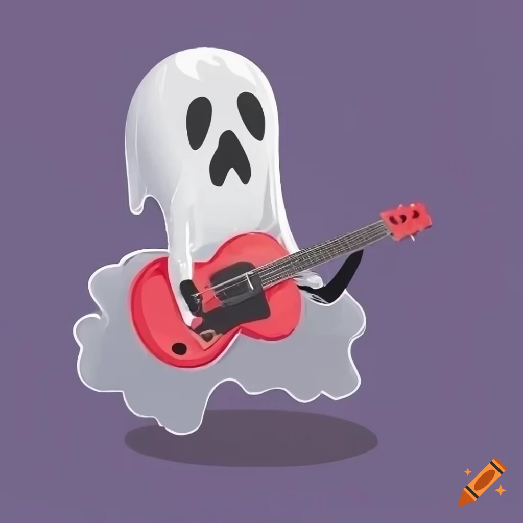 Cute love ghost playing guitar