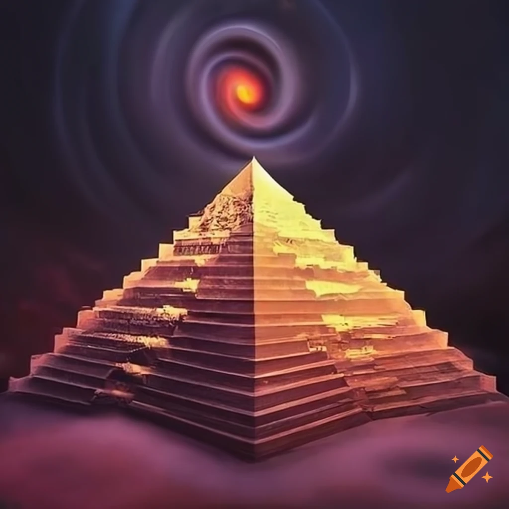 Dark artwork of a vortex around a pyramid