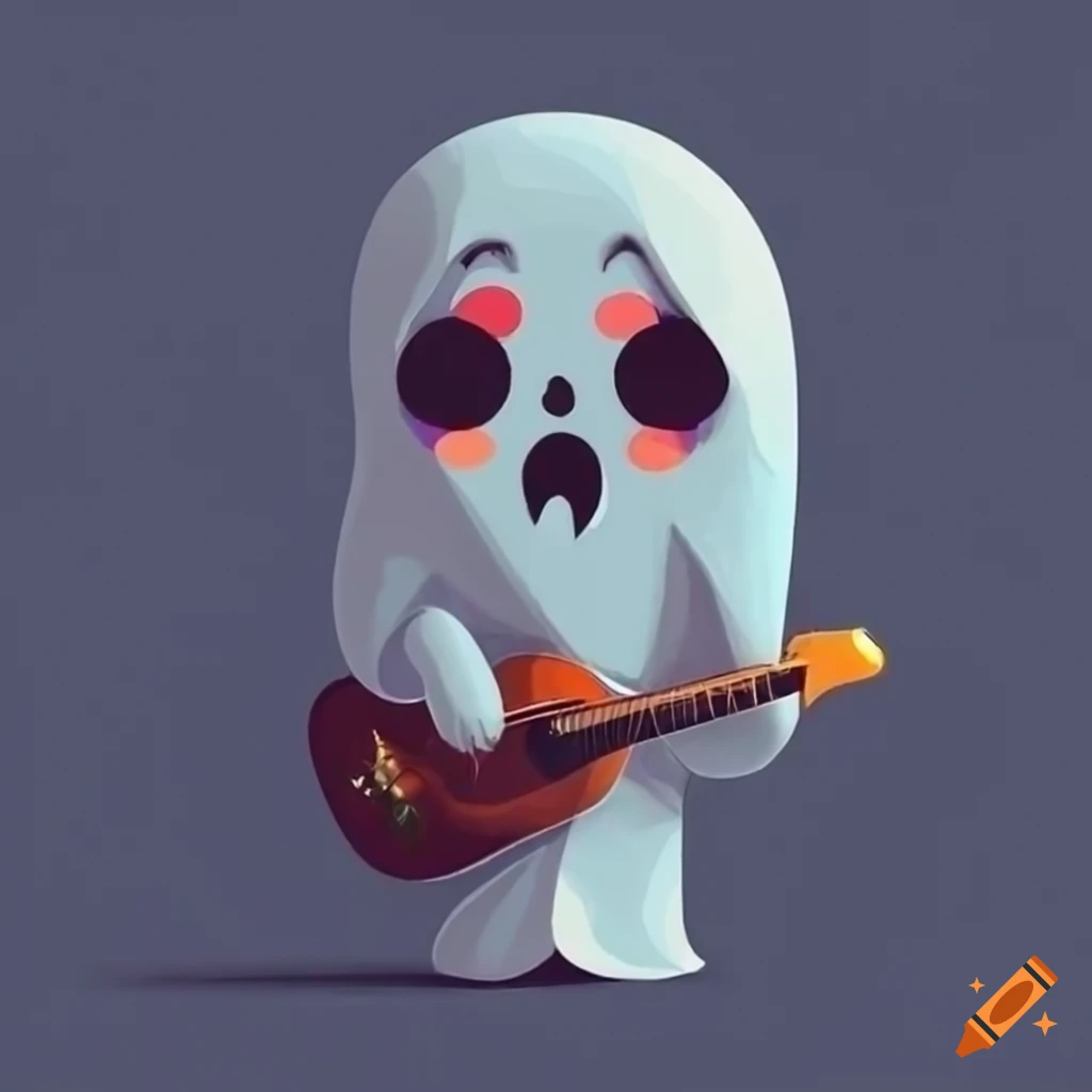 Cute ghost playing guitar on Craiyon