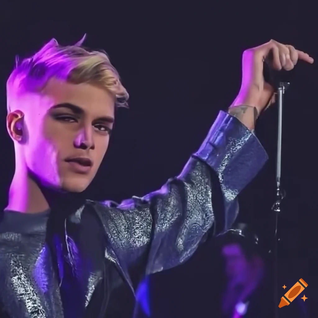 Blond male pop singer performing on stage on Craiyon
