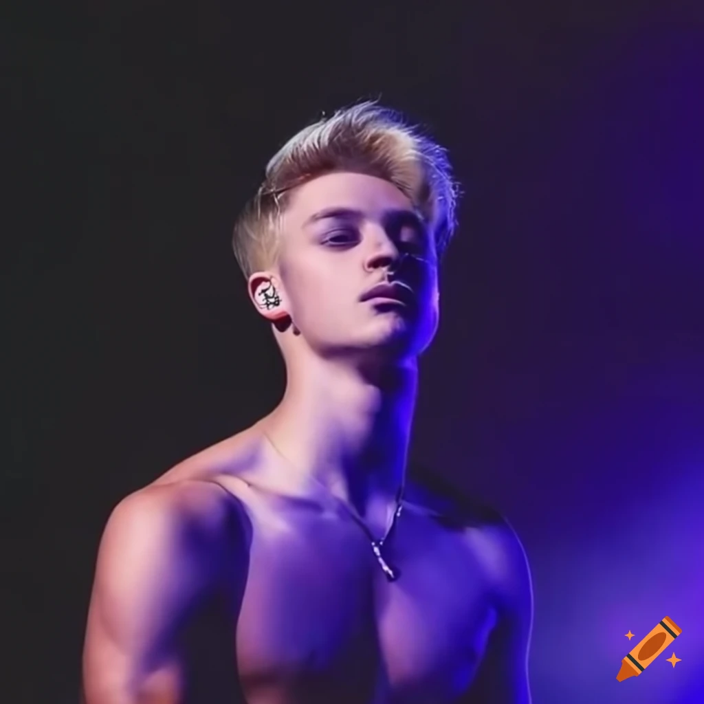 Blond male pop singer performing on stage on Craiyon