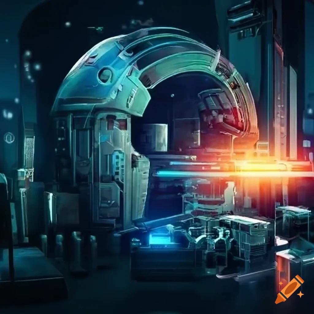 Futuristic machine repair bay on Craiyon