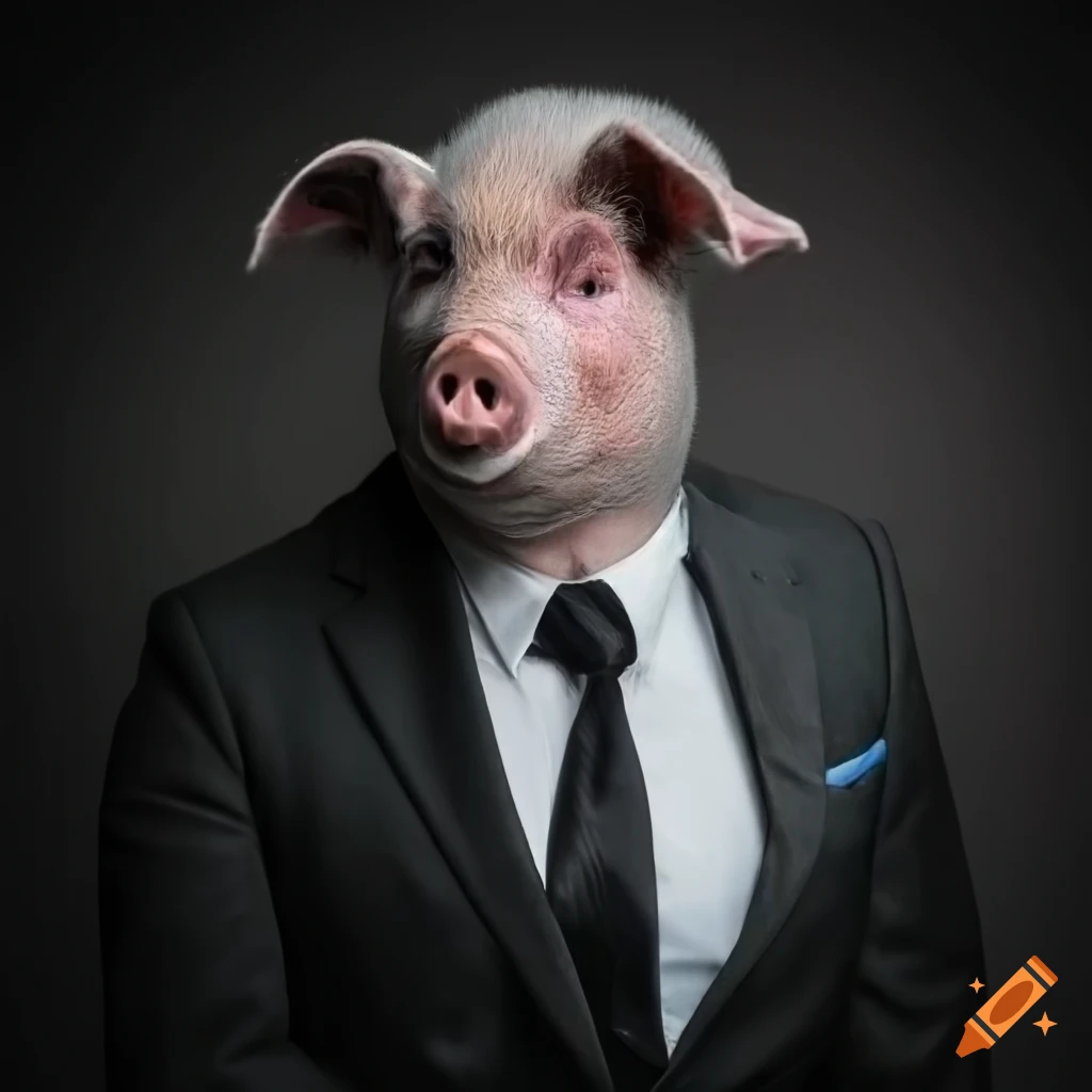 Portrait of a pig wearing a suit on Craiyon
